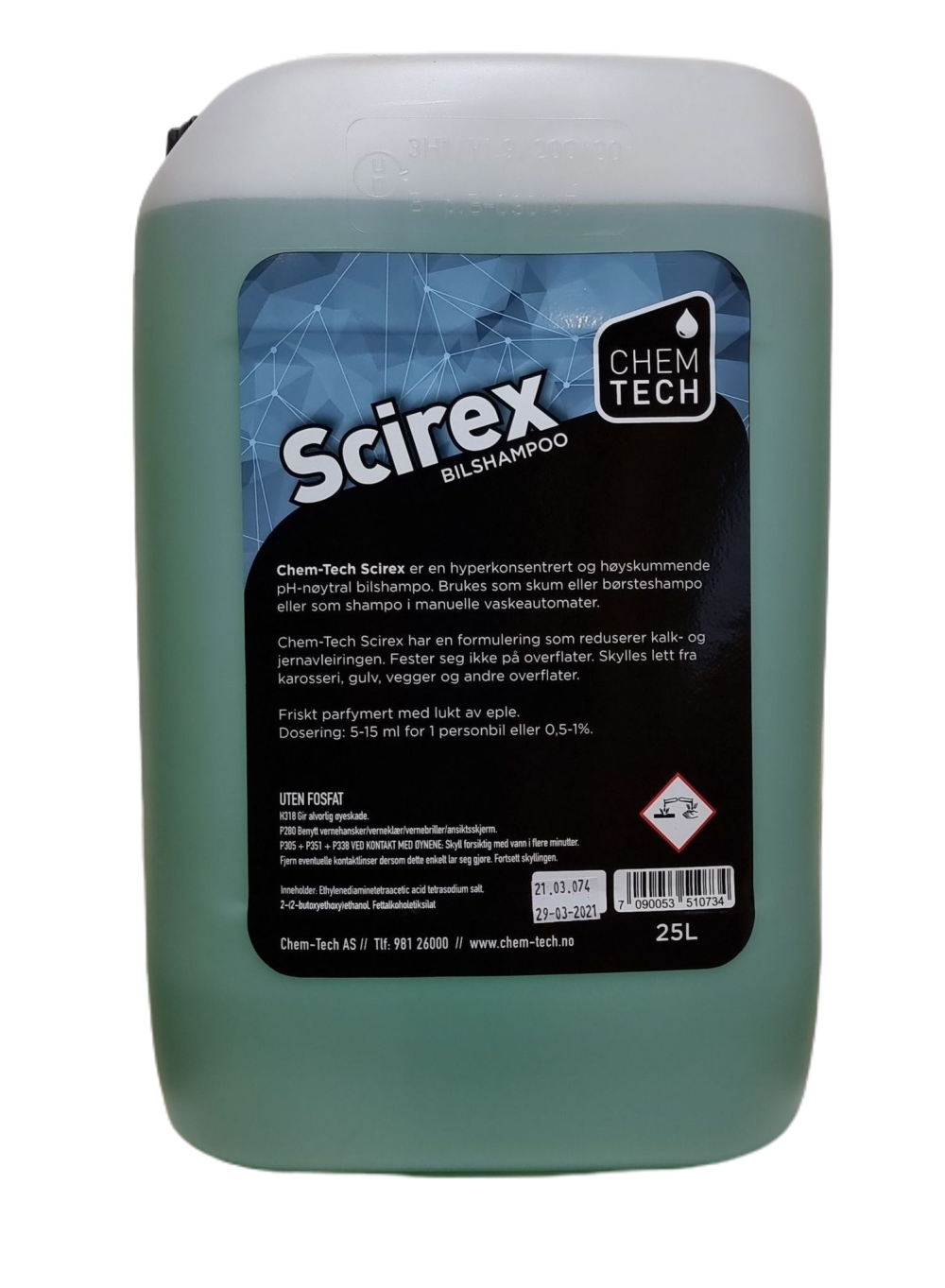 Scirex 25ltr. ph-nøytral og skummende shampoo uten voks. Dos: 5-20ml/bil- Nordic-Lift AS